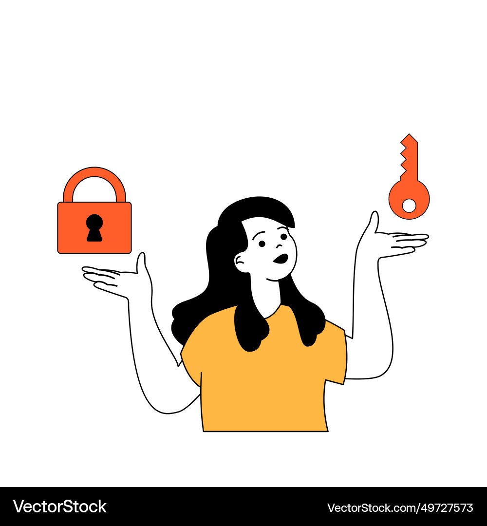 Cyber security concept with cartoon people in flat