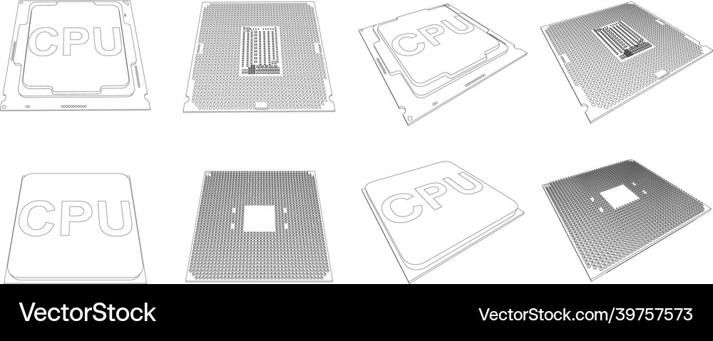 Detailed of cpu semiconductor chip with contacts Vector Image