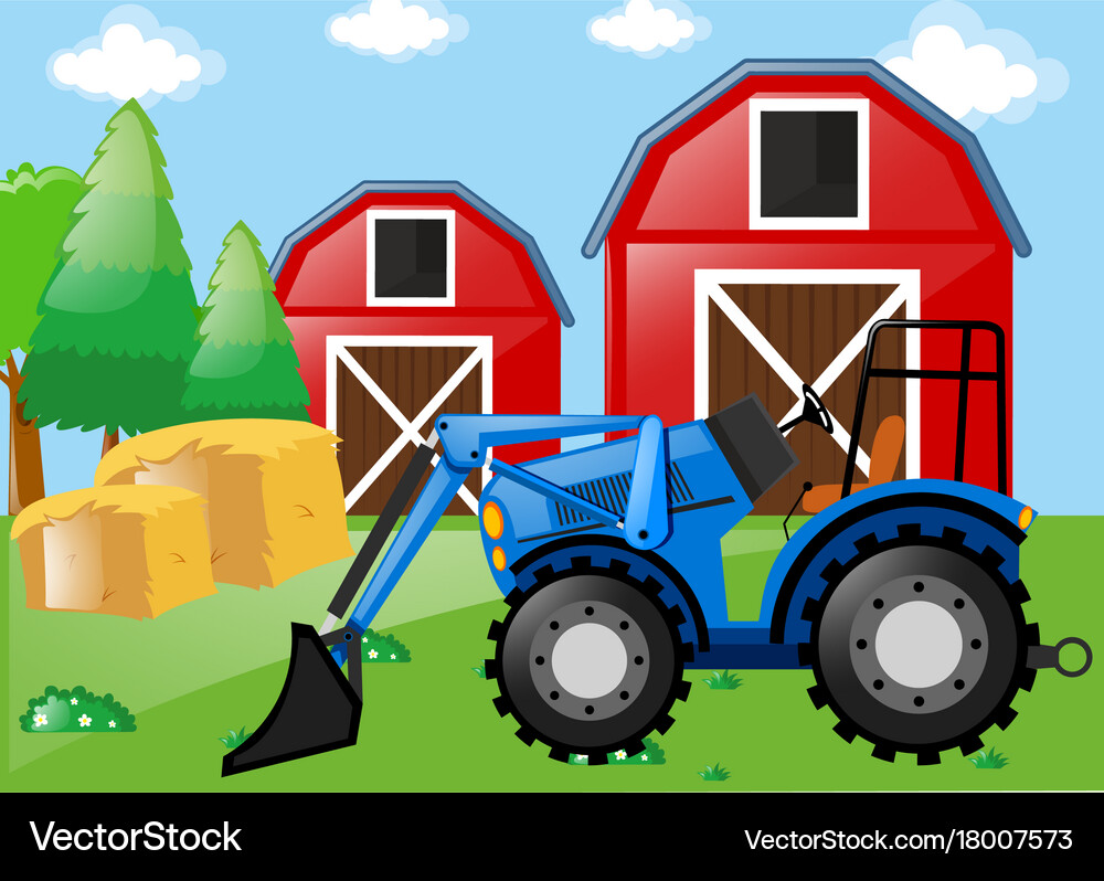 Farm scene with tractor on the field Royalty Free Vector