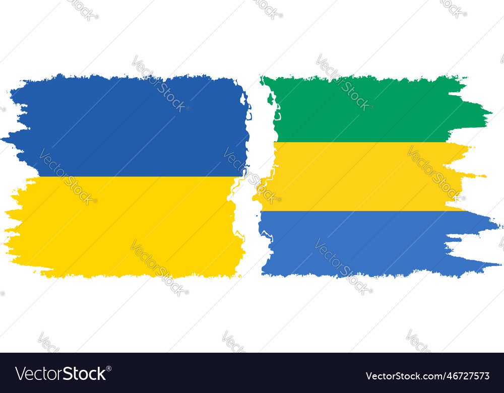 Gabon and ukraine grunge flags connection Vector Image