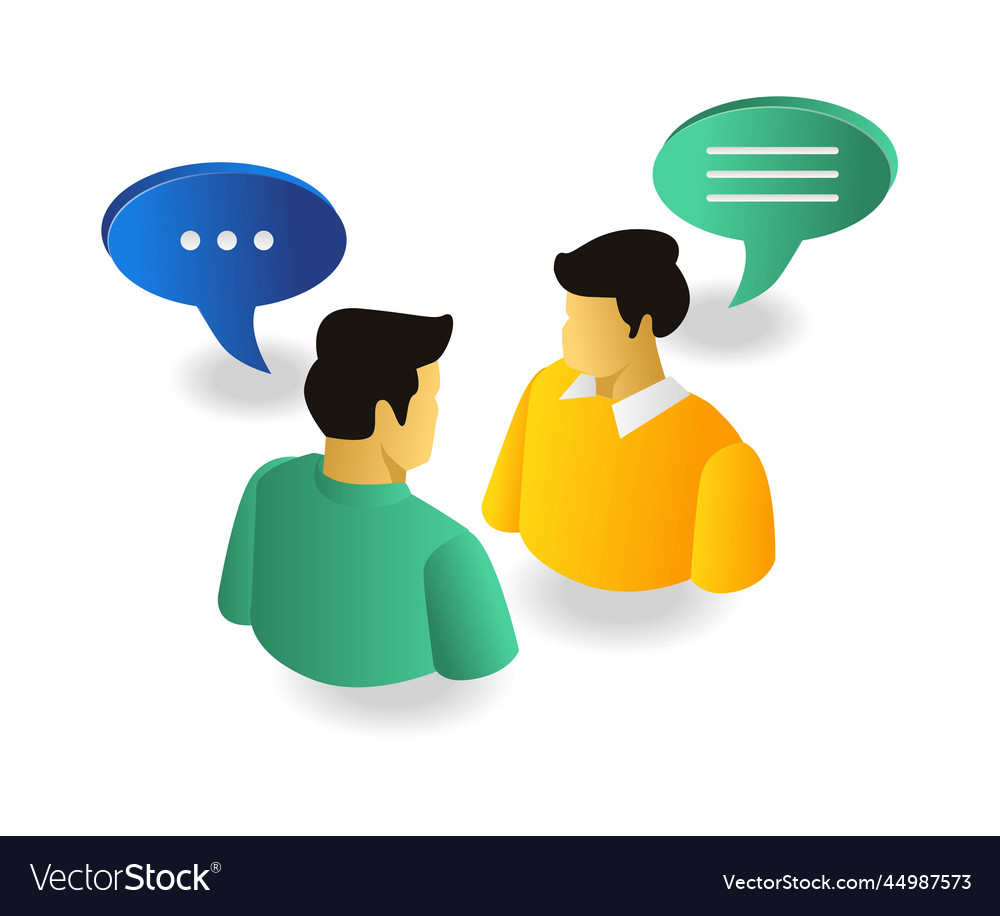 Isometric flat 3d concept of two men talking Vector Image Isometric flat 3d concept of two men talking Vector Image