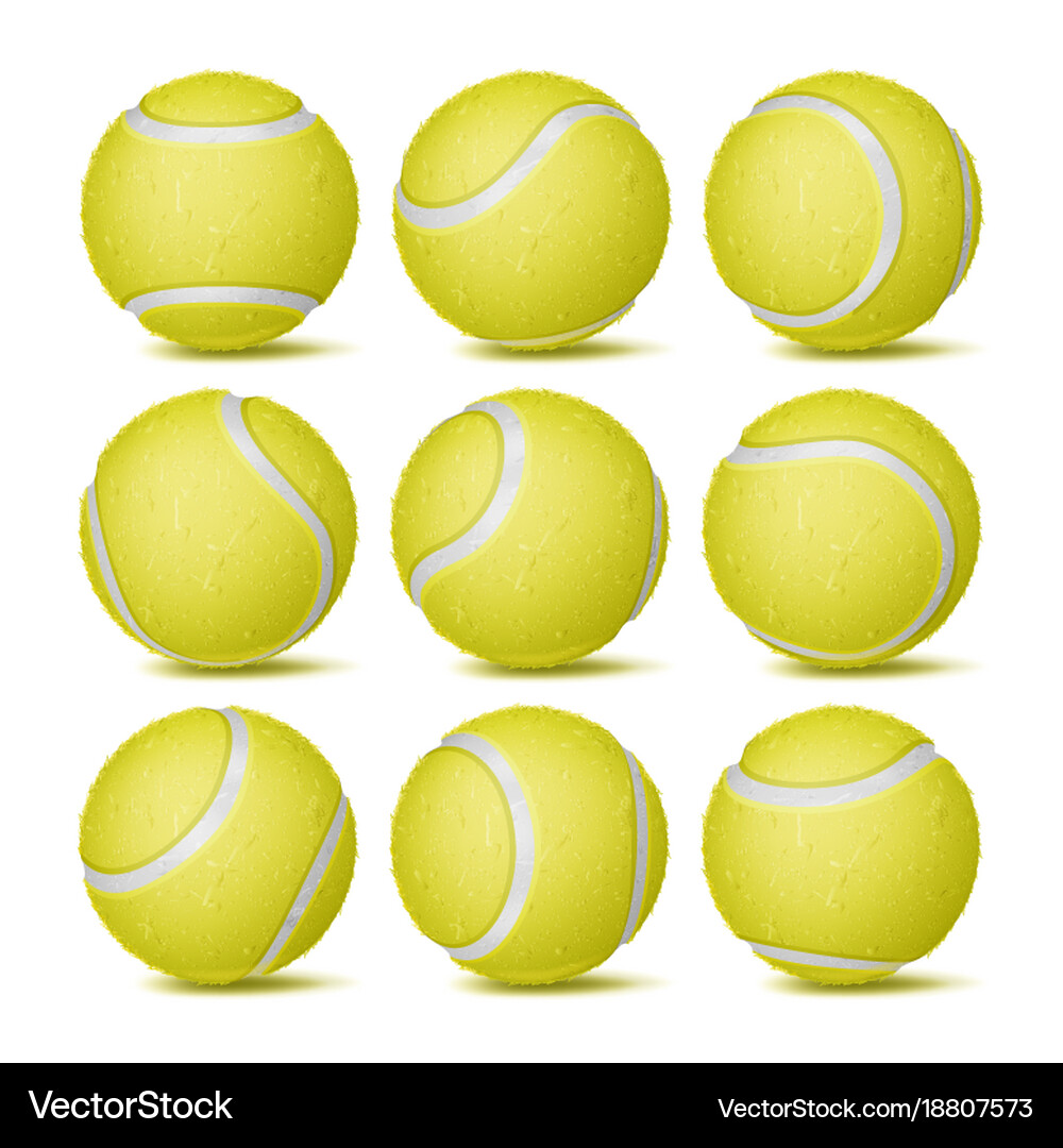 Realistic tennis ball set classic round Royalty Free Vector