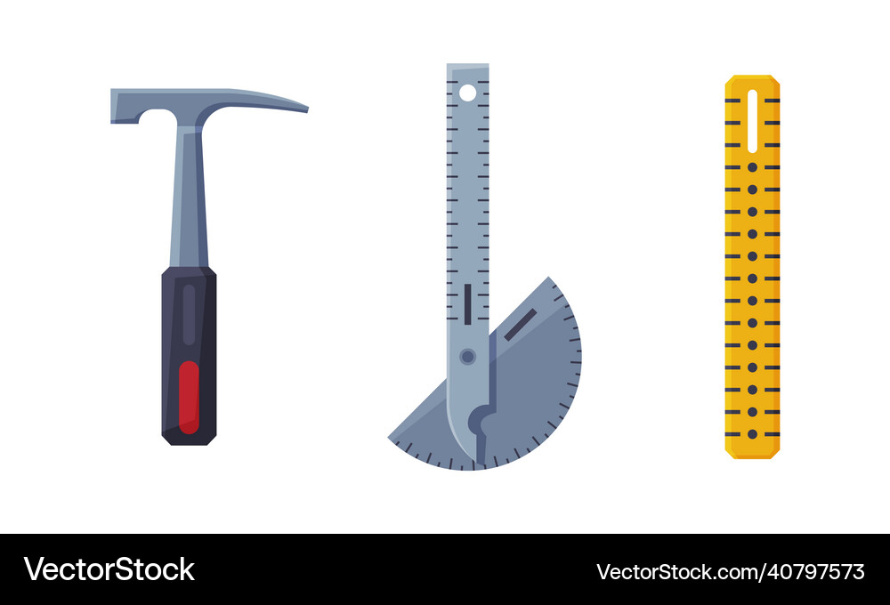 Ruler and hammer as geology instrument tool Vector Image