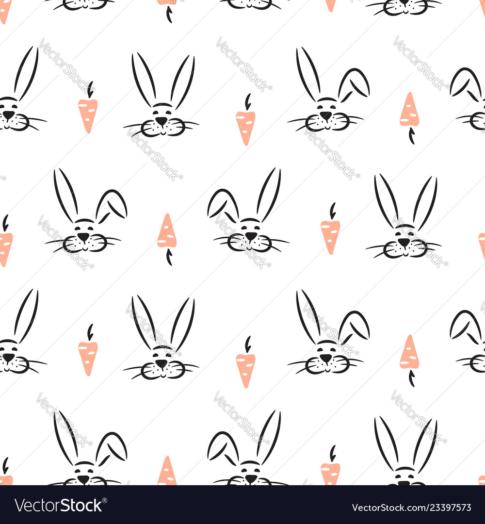 Seamless pattern with cute hand drawn rabbits and Vector Image