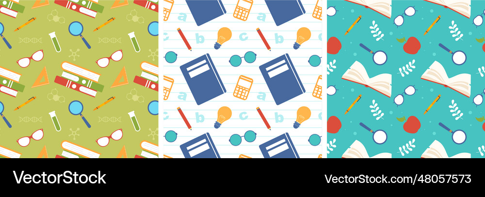 Set of happy teacher seamless pattern design Vector Image