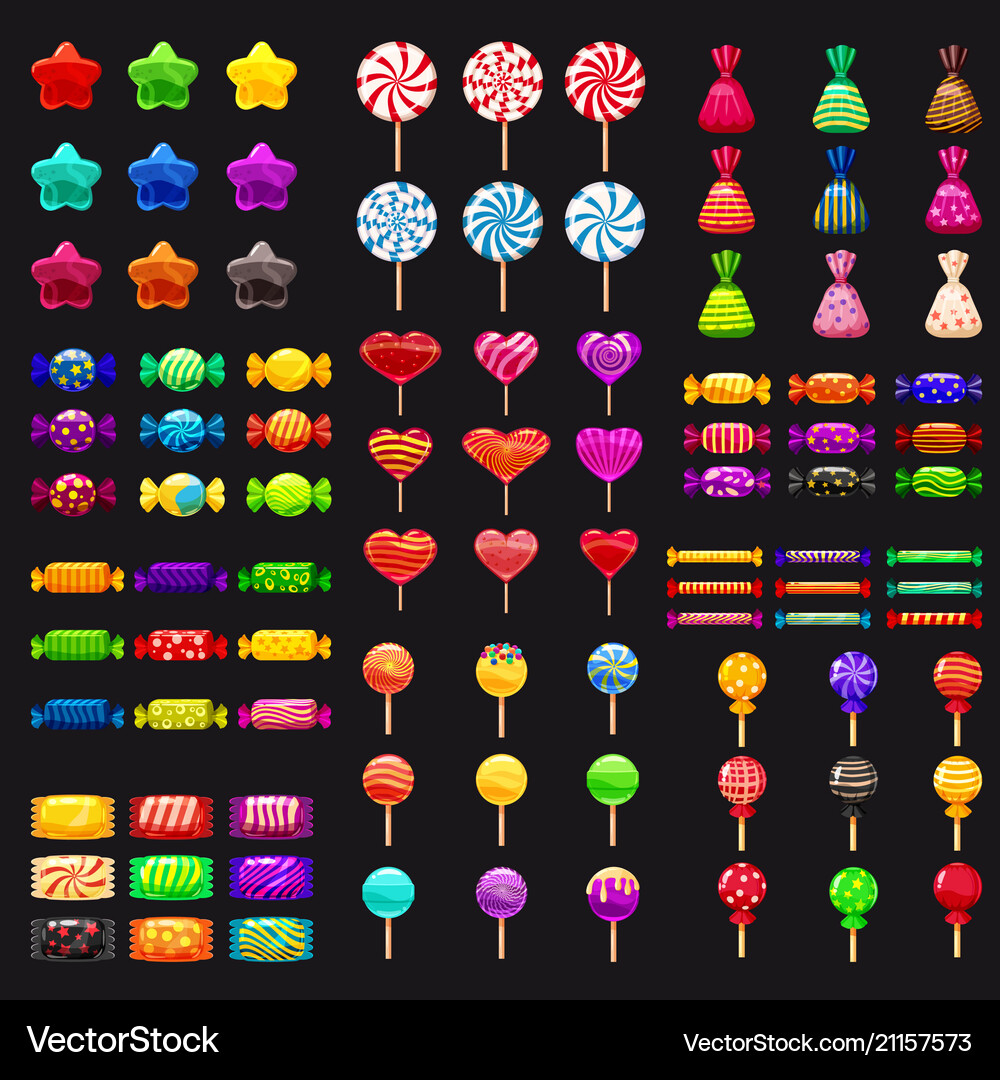 Supe set of different sweets on black background Vector Image