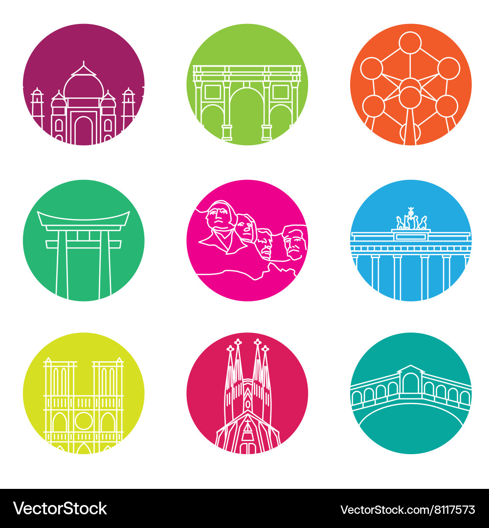 World landmarks outline icons abstract set Vector Image