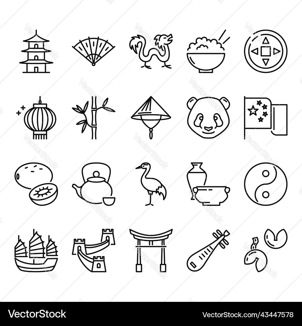China icon set in line style Royalty Free Vector Image