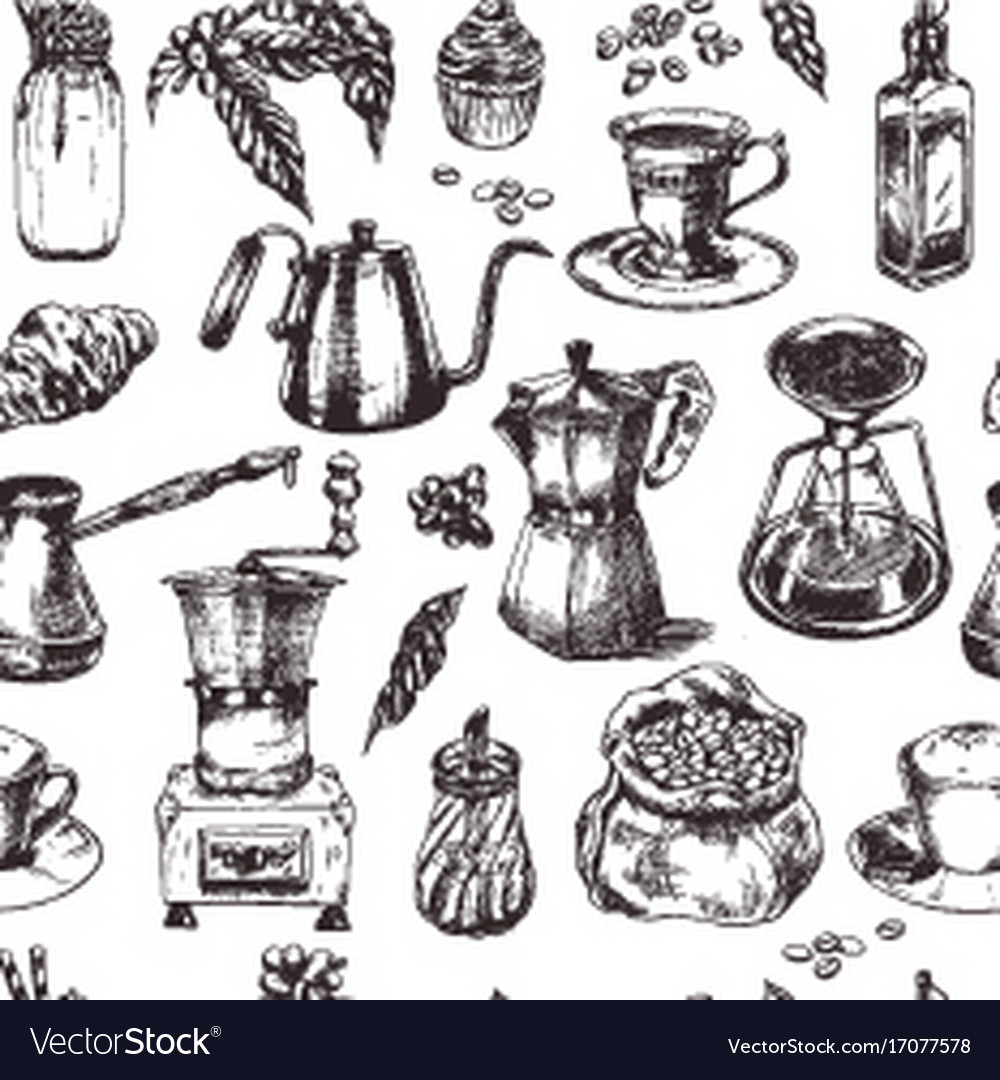 Coffee seamless pattern vintage hand drawn Vector Image Coffee seamless pattern vintage hand drawn Vector Image