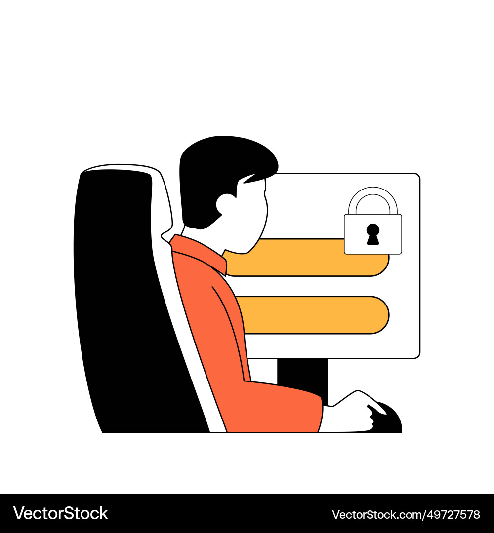Cyber security concept with cartoon people in flat