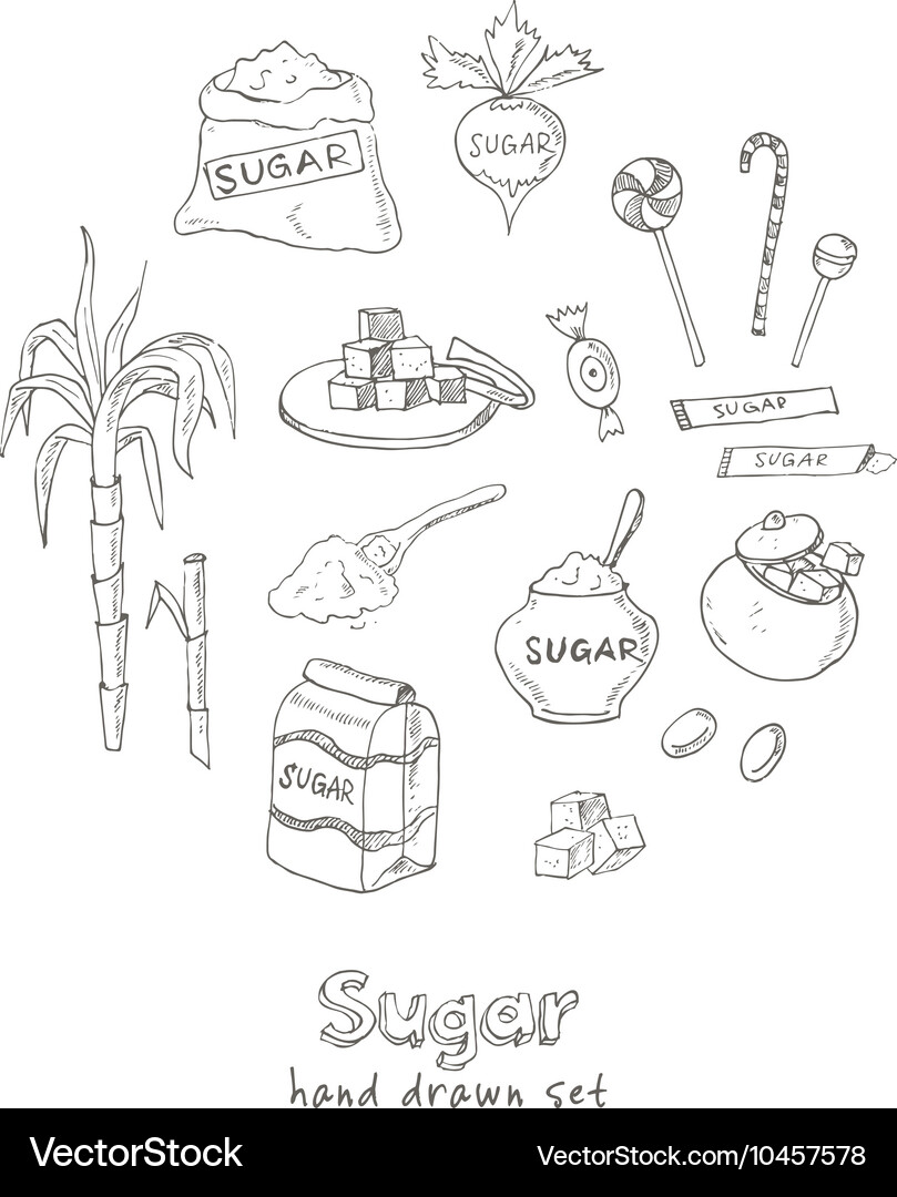Doodle set of sugar products Royalty Free Vector Image