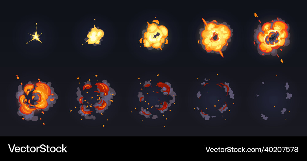 Explosion from fire to smoke animation fiery set Vector Image