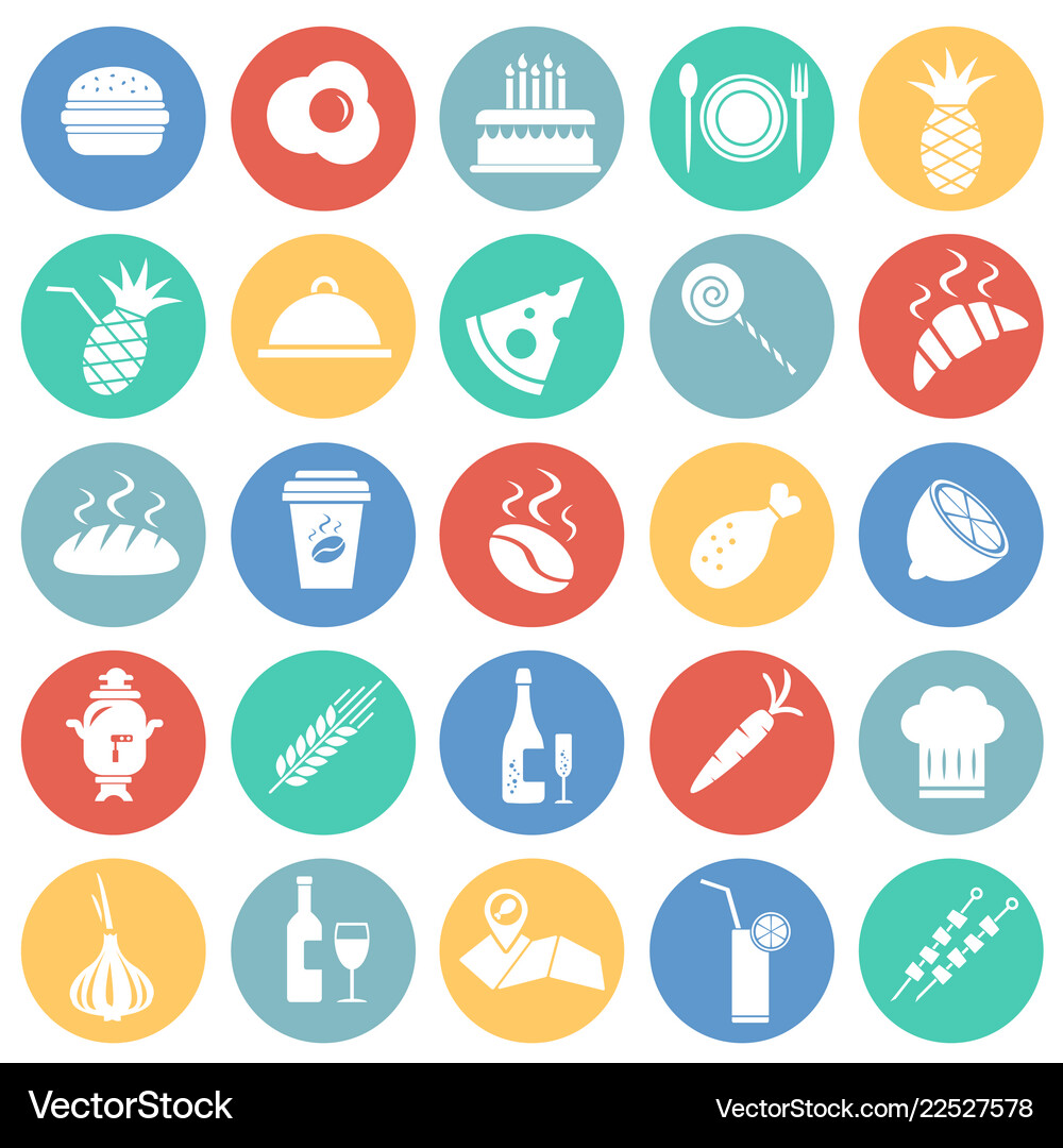 Food set on color circles Royalty Free Vector Image