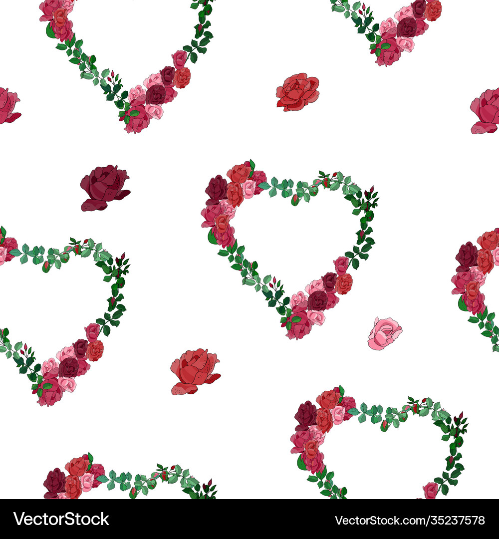 Heart frame red roses flowers isolated Royalty Free Vector
