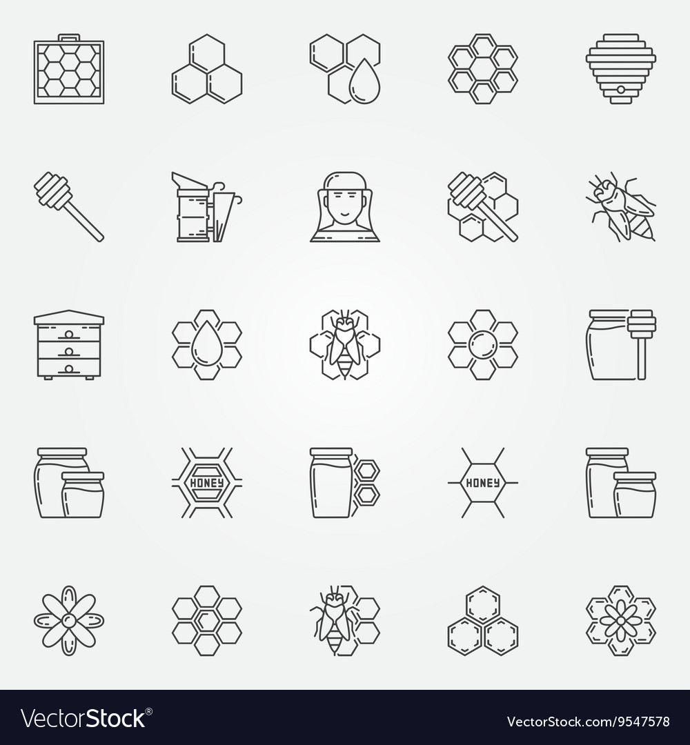 Honey and beekeeping icons set Royalty Free Vector Image