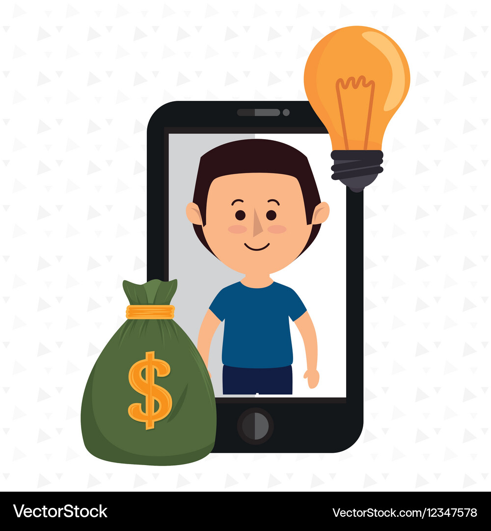 Man smartphone bag money Royalty Free Vector Image