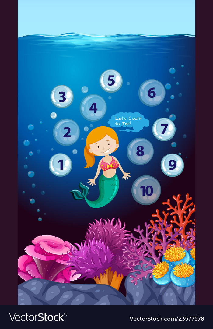 Mermaid count number underwater Royalty Free Vector Image