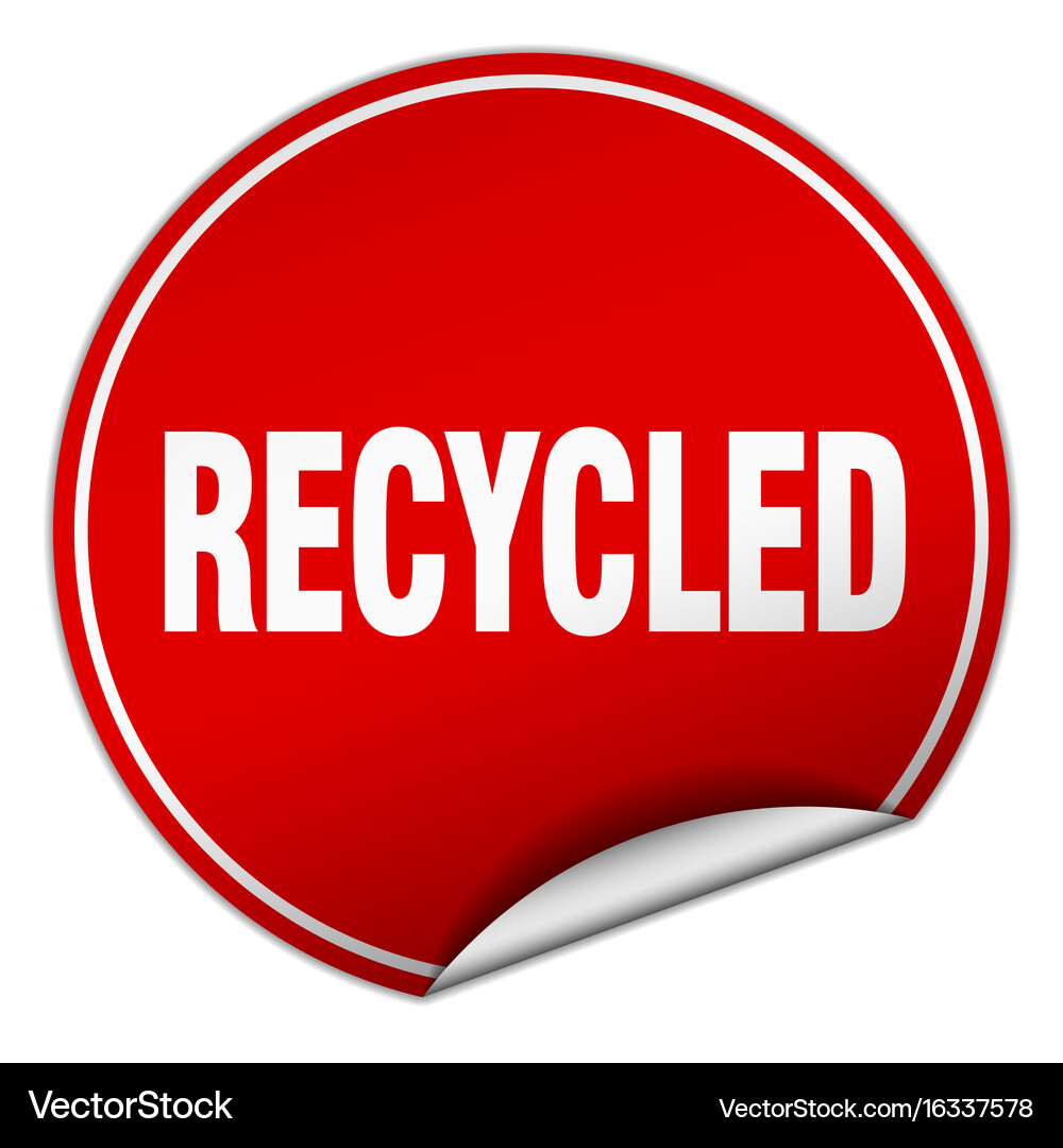 Recycled round red sticker isolated on white Vector Image