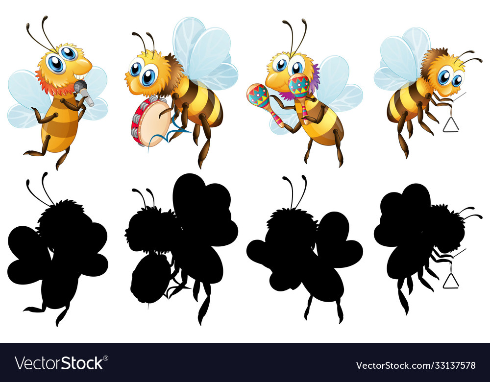 Set bee with musical instrument Royalty Free Vector Image