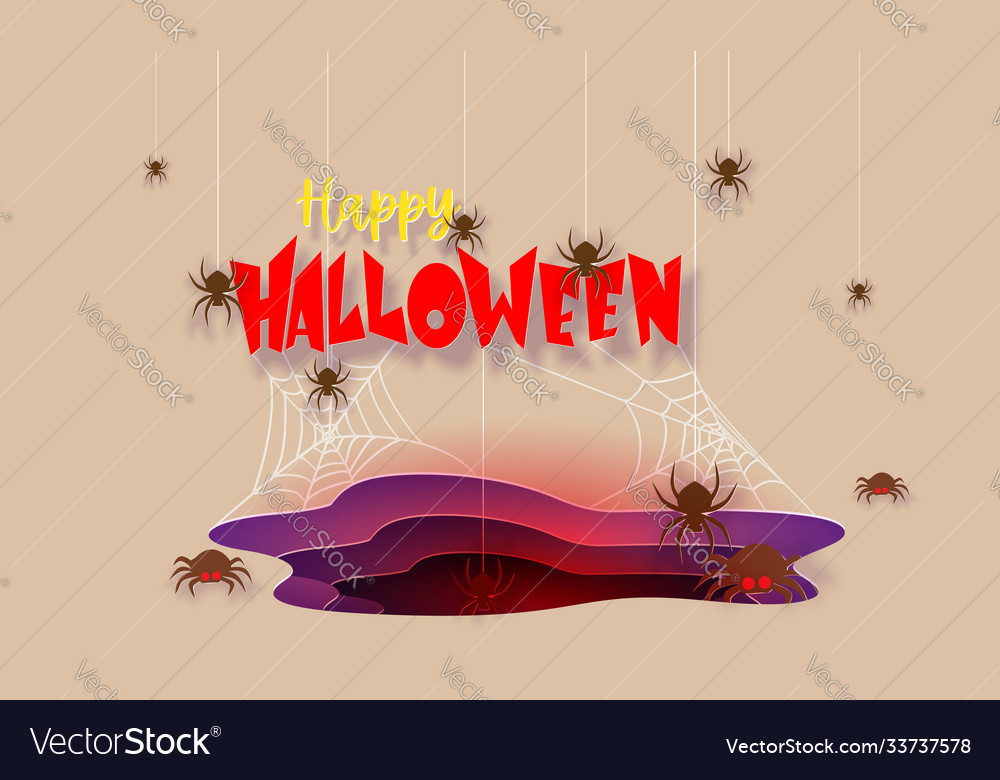 Spooky spiders and web happy halloween banner Vector Image