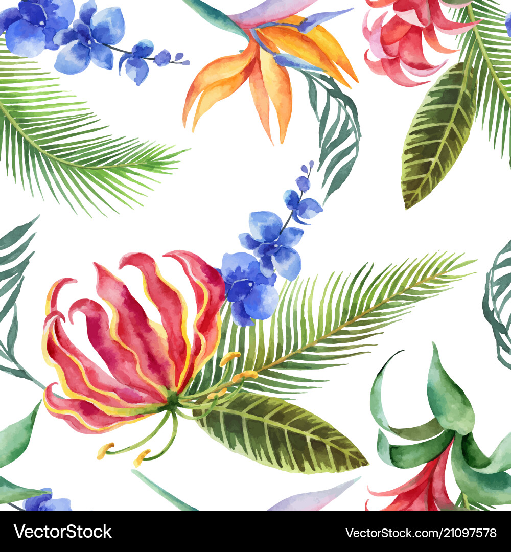 Watercolor seamless pattern tropical leaves and Vector Image