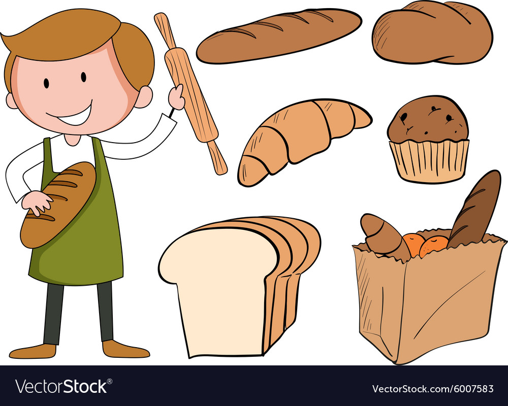 Flashcard of baker with bread Royalty Free Vector Image Flashcard of baker with bread Royalty Free Vector Image