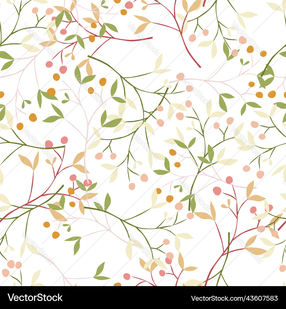Hand drawn berry elements with leaves seamless Vector Image