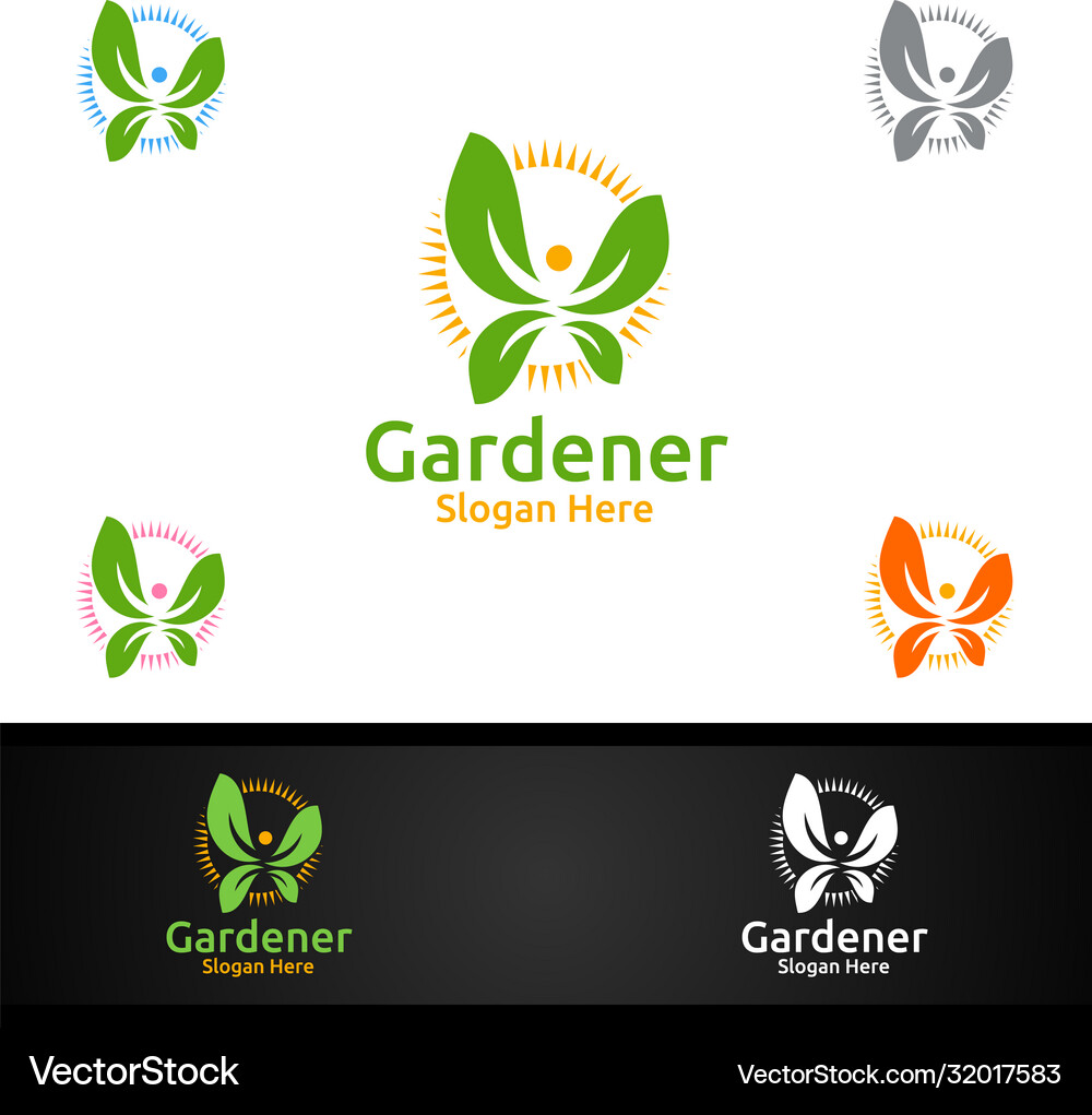 Herb gardener logo with green garden environment Vector Image