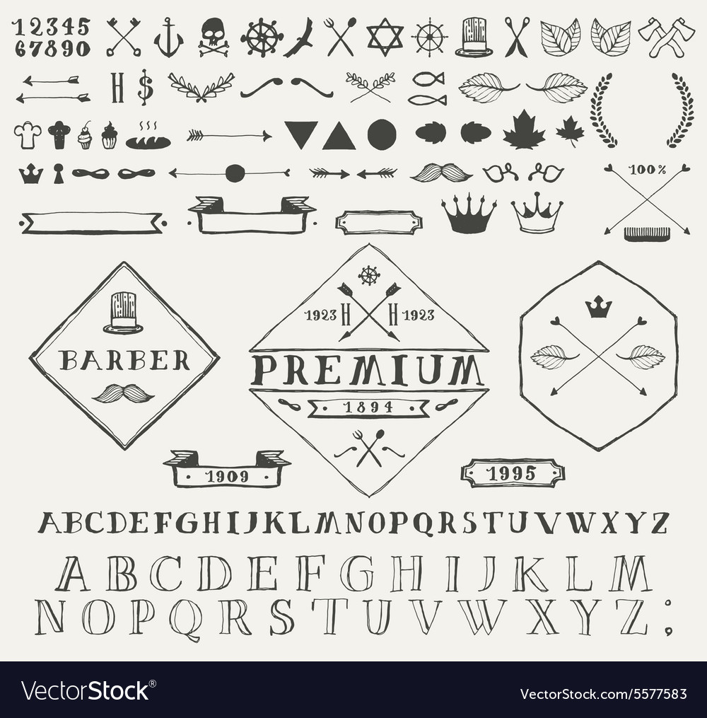 Set design elements labels Hand drawn Royalty Free Vector