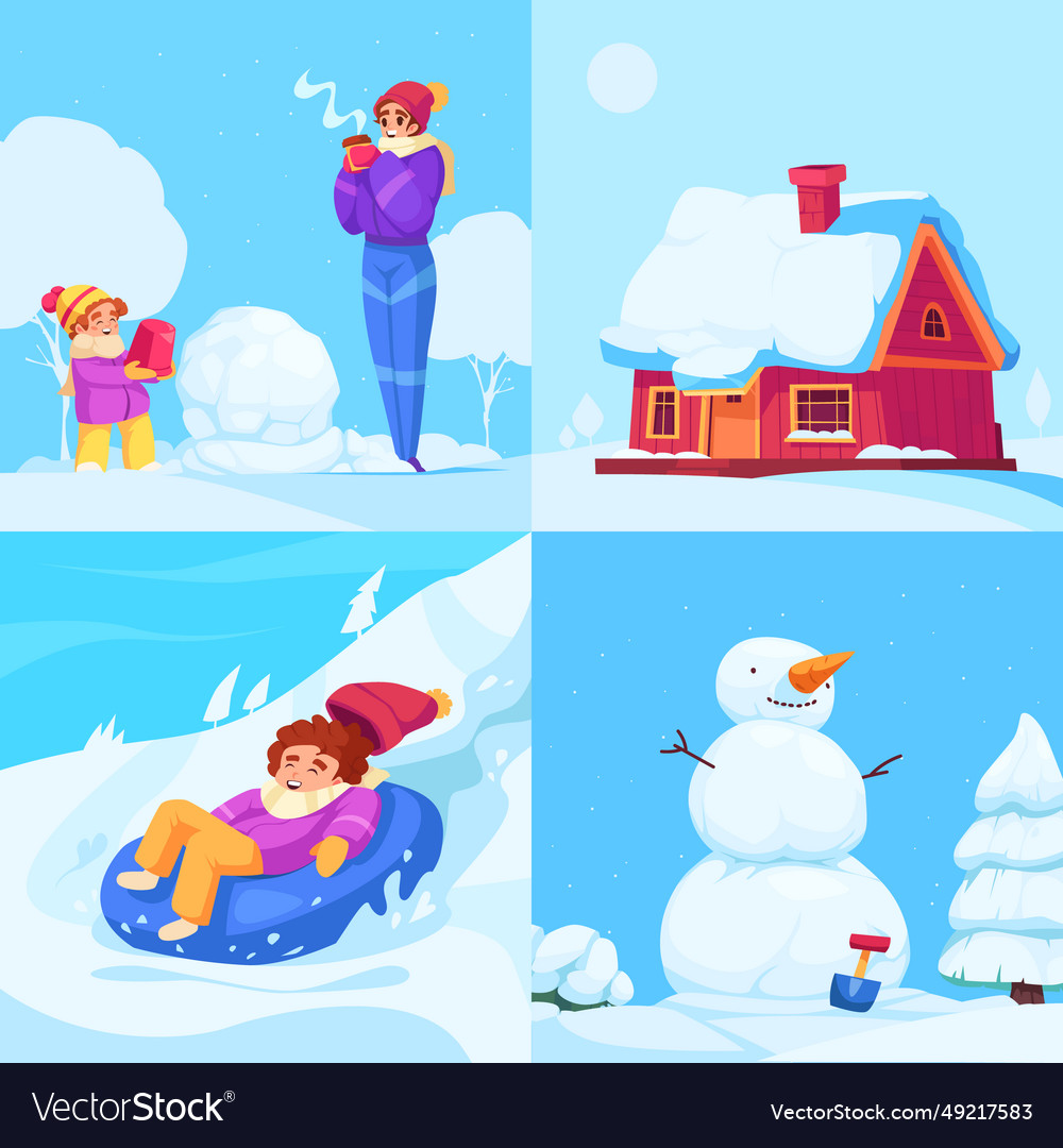 Set of winter scenes in the snow Royalty Free Vector Image