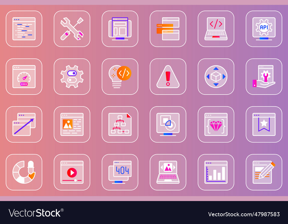Web development glassmorphic icons set pack Vector Image
