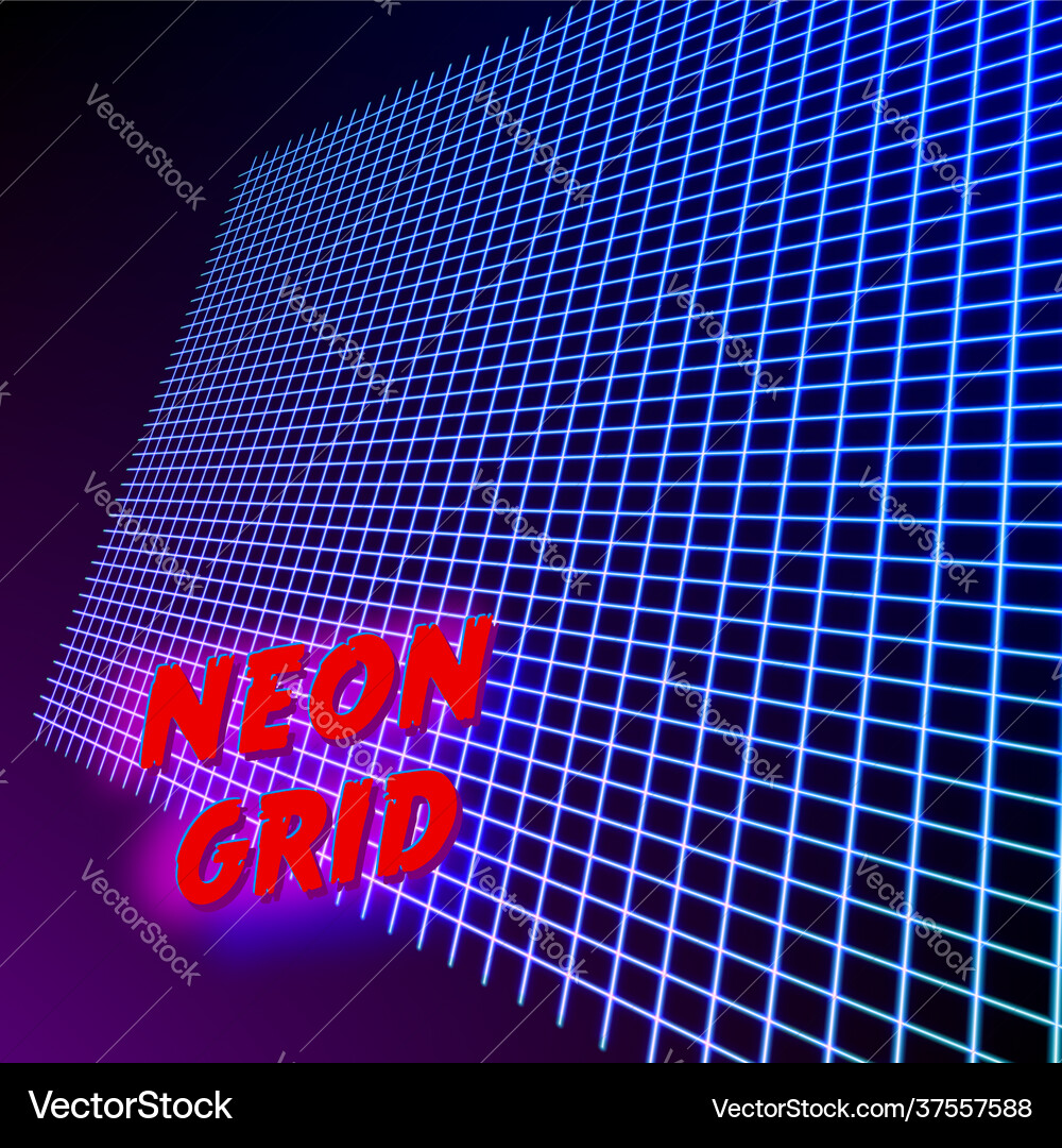 Bright neon grid lines glowing background with 80s