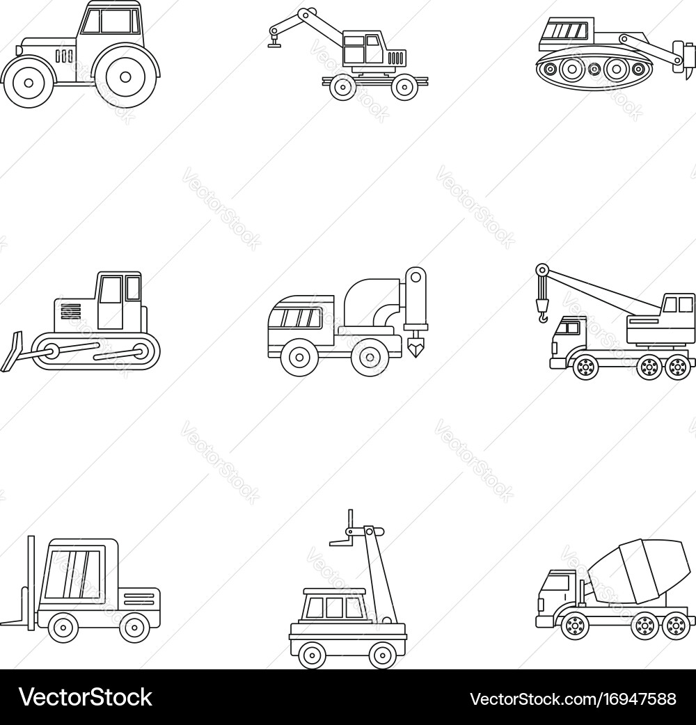 Building vehicle icon set outline style Royalty Free Vector