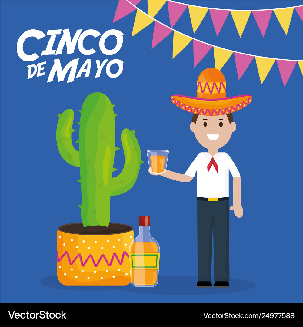 Cinco de mayo celebration with man and cactus Vector Image