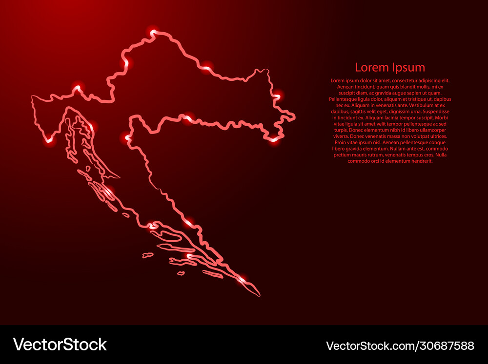 Croatia map from contour red brush lines Vector Image