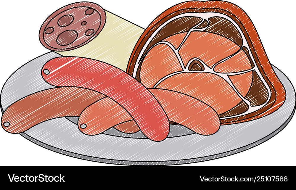 Delicious meat on dish scribble Royalty Free Vector Image