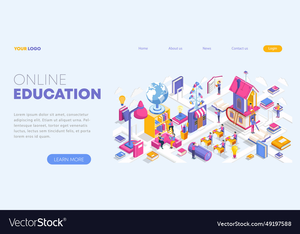 Flat design isometric online education concept Vector Image