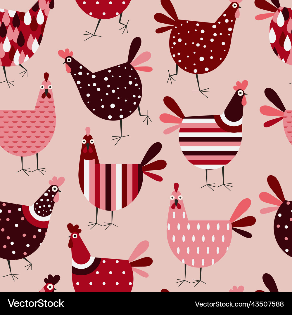 Funny cartoons chicken and hens seamless pattern Vector Image