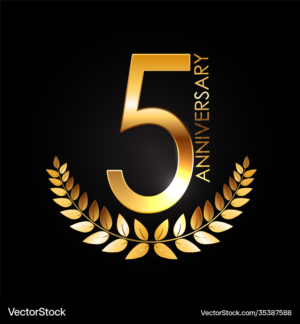 Golden template logo 5 years anniversary Vector Image