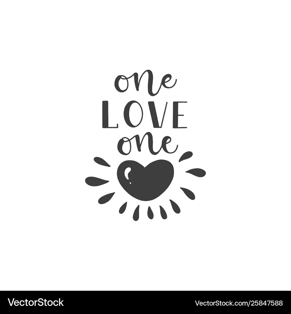 Lettering with phrase one love heart Royalty Free Vector
