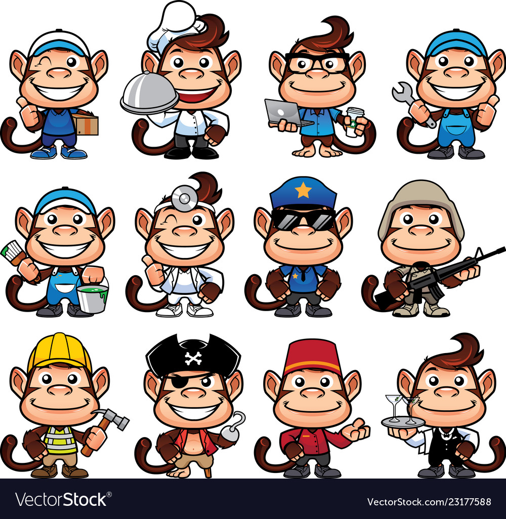 Monkey occupations set Royalty Free Vector Image