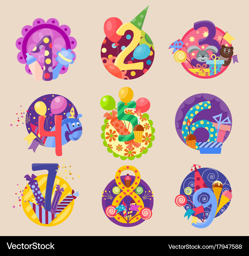 Number Birthday Celebration Icons Royalty Free Vector Image