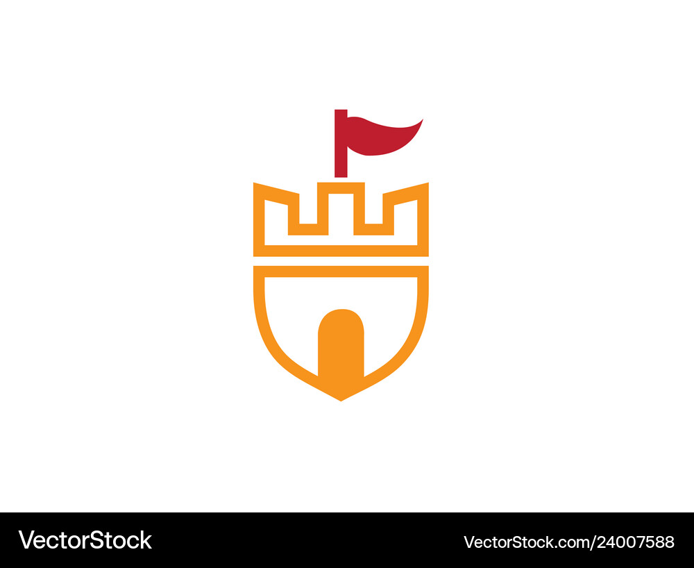 Old castle tower in a shield symbol with a flag Vector Image