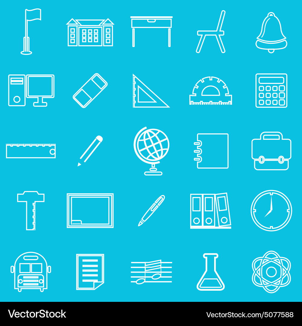 School line icons on blue background Royalty Free Vector