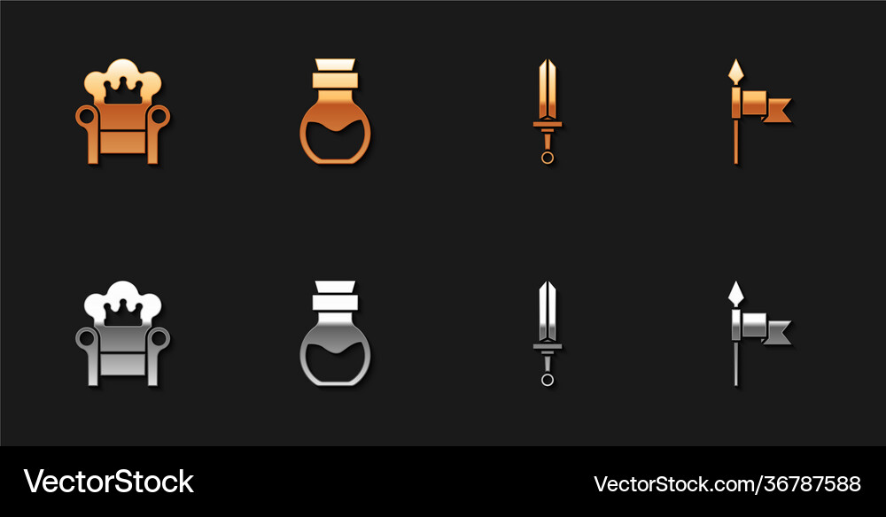 Set medieval throne poison in bottle sword Vector Image