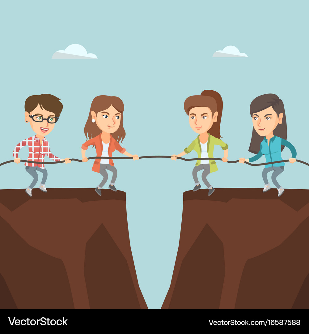 Two groups of business people pulling rope Vector Image