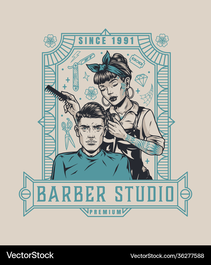 Vintage barbershop emblem Royalty Free Vector Image