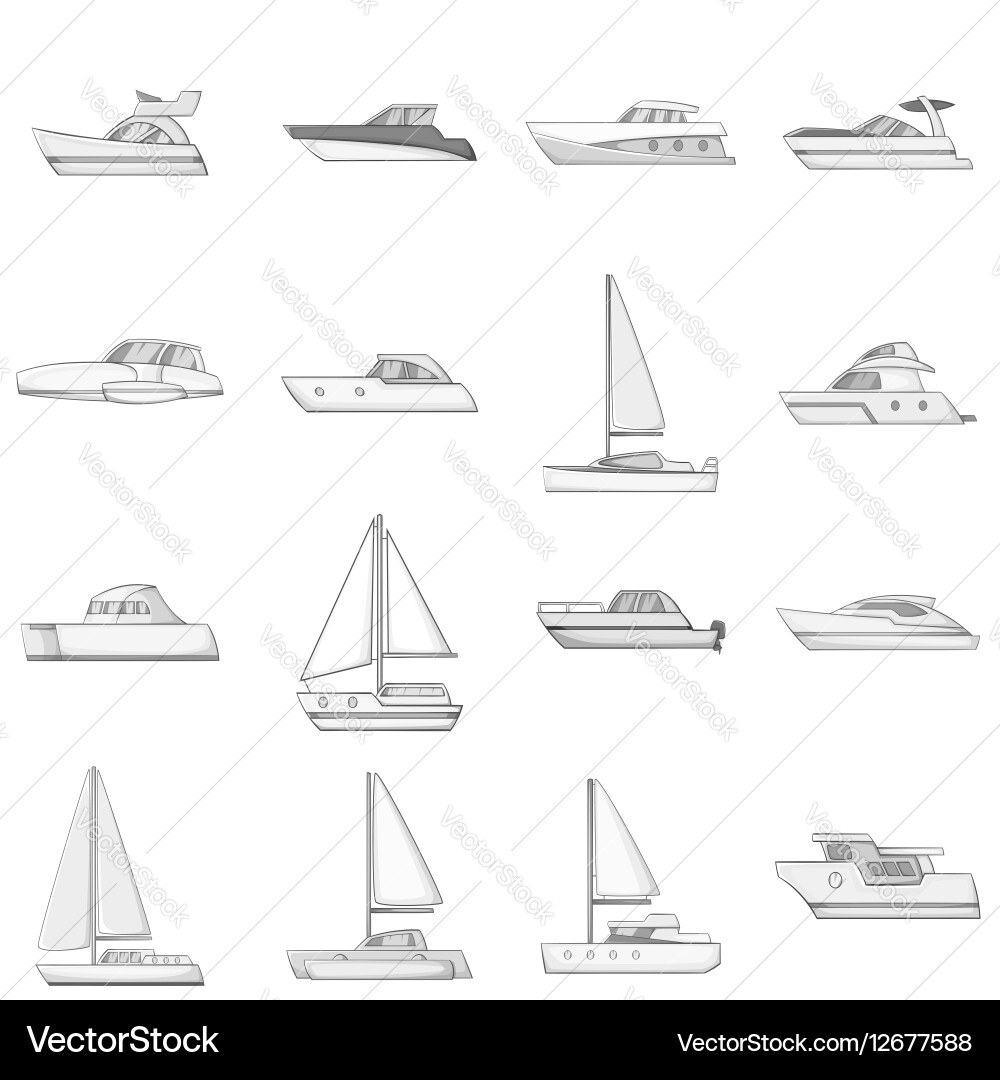 Yachts icons set monochrome style Royalty Free Vector Image