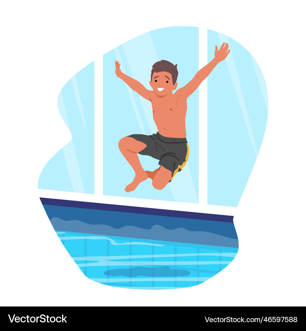 Youngster character jump into crystal-clear pool Vector Image