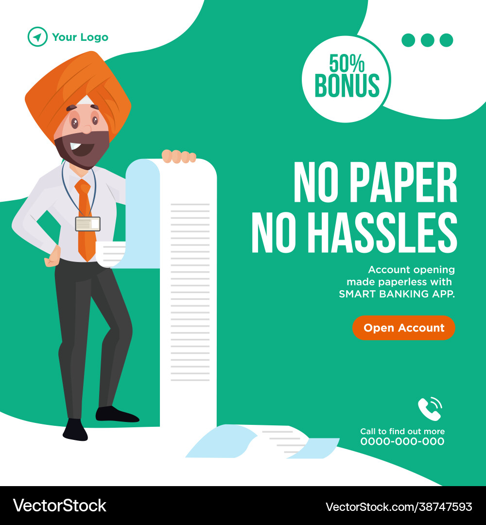 Banner design no paper hassles Royalty Free Vector Image